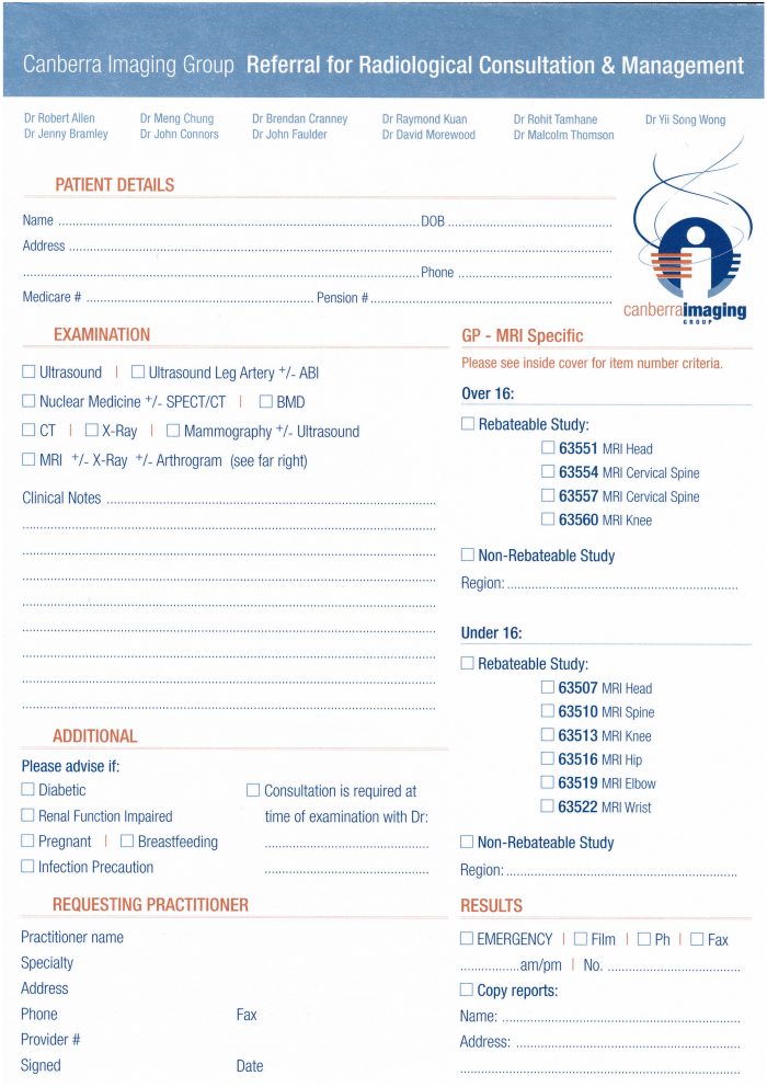 Order Referral Pads - Canberra Imaging Group